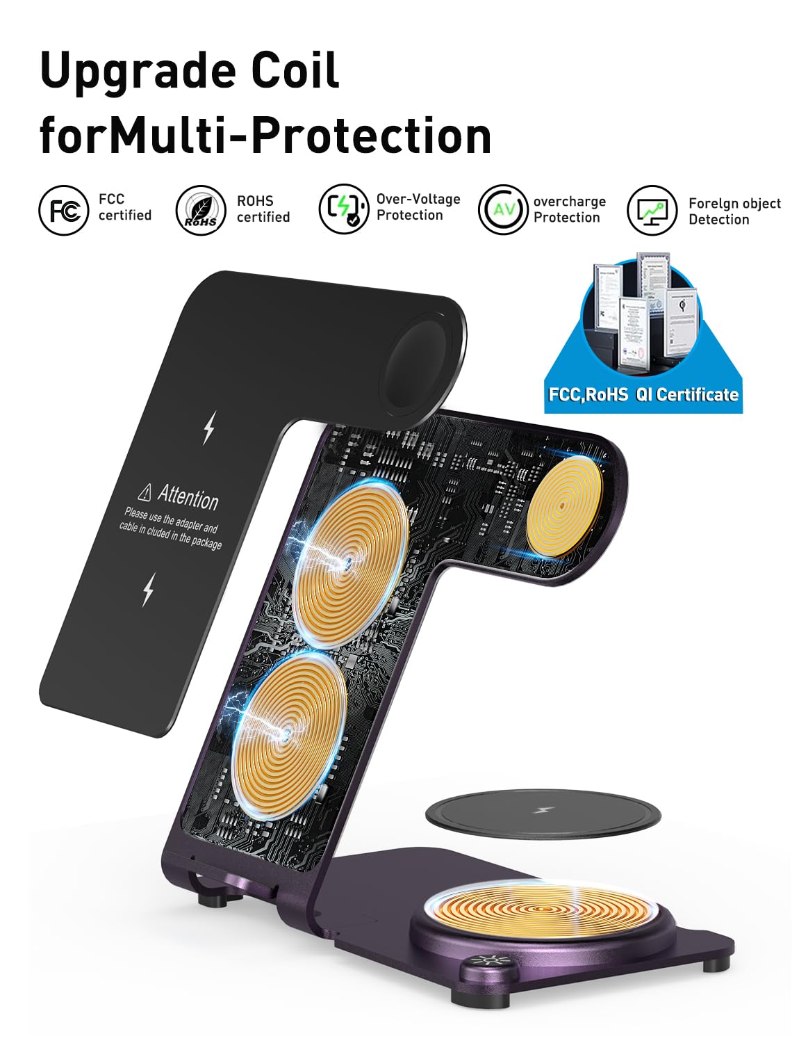 3 in 1 Charging Station Apple Purple - Mlfsaier ๐๐ฅ๐ฎ๐ฆ๐ข๐ง๐ฎ๐ฆ ๐๐ฅ๐ฅ๐จ๐ฒ Multiple Fast Wireless Charger Stand for Apple Watch & Airpods iPhone 15 14 13 12 11 Pro X Max XS XR 8 7 Plus Nightstand