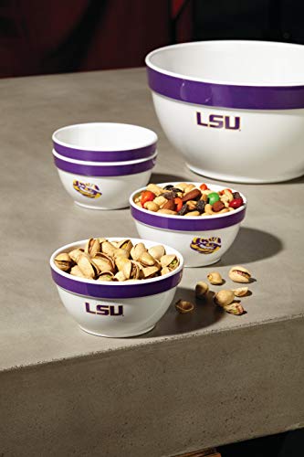 College Kitchen Collection LSU Serving Party Bowls / Mixing Bowls Set / Food Appetizer Serveware - 4 Piece, White