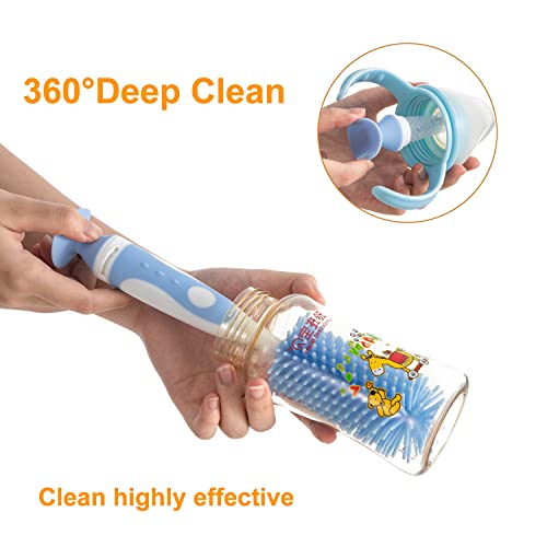 CHEMIMOSO Multifunctional Cleaning Brush,Baby Bottle Brush,Bottle Brush Cleaner Set 3, Pink, Silicone and Nylon Brush