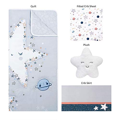 Sammy & Lou Starlight 4-Piece Baby Crib Bedding Set, Includes Quilt, Fitted Crib Sheets Neutral, Crib Skirt, and Plush Toy