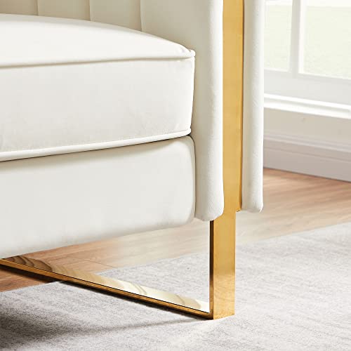 83" Modern Chesterfield Sofa, Melpomene Velvet Sofa Couch with Flared Arms and Removable Cushions for Living Room Bedroom(Beige)