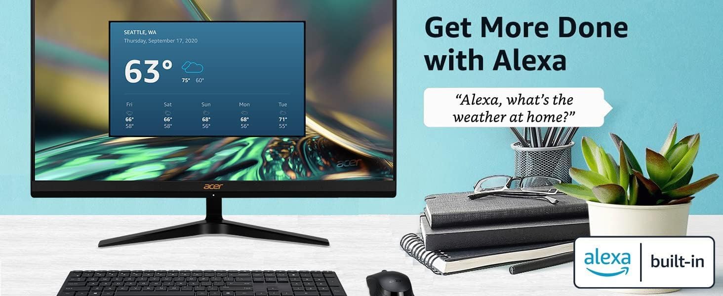 acer Aspire C24 23.8" FHD All in One Desktop Computer, 12th Gen Intel 6-Core i3-1215U Processor, 16GB RAM 512GB SSD, Wi-Fi 6, Wireless Keyboard and Mouse,Windows 11 Home, Black