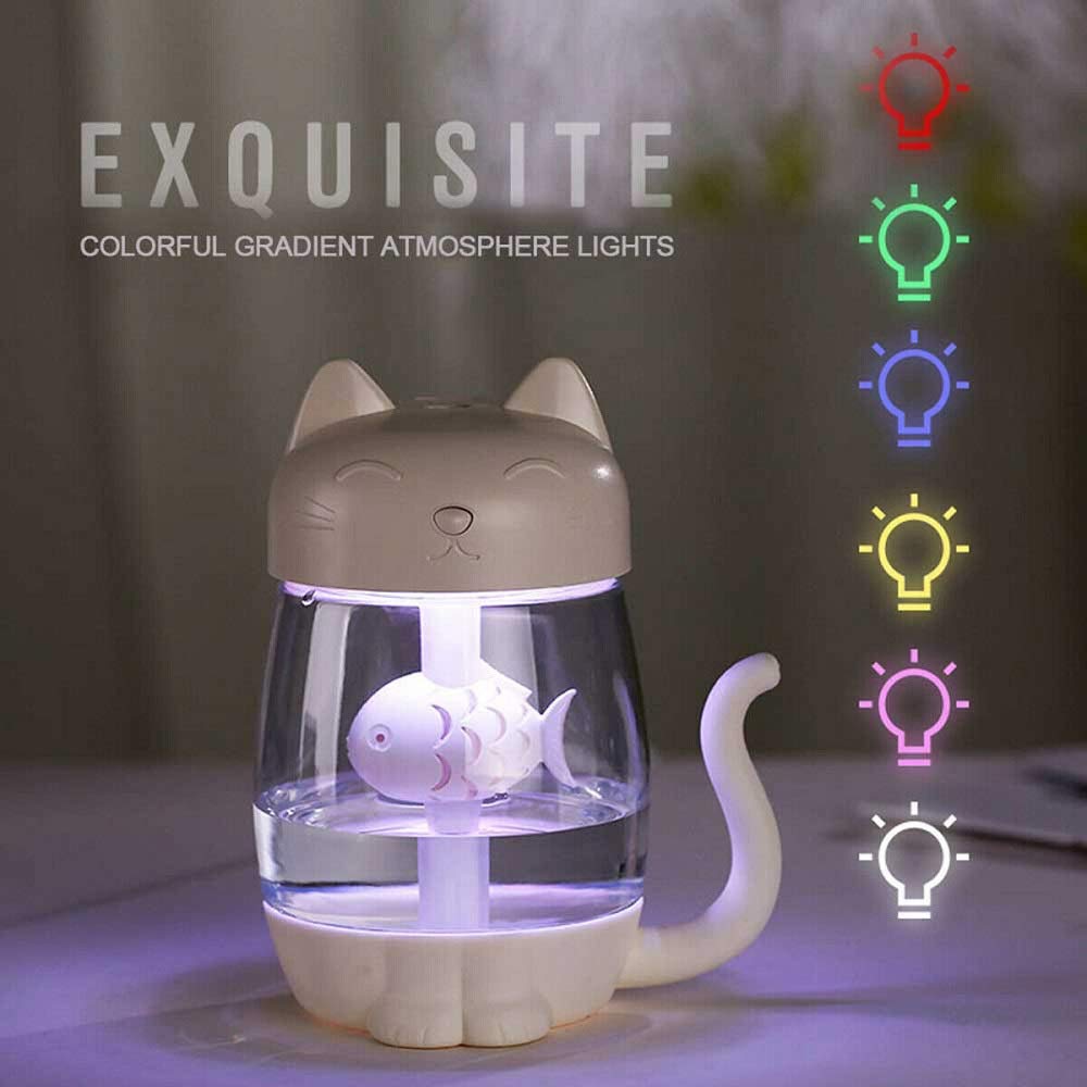 3 in 1 Cool Mist White Cat Humidifier included USB Fan,USB Lamp and 7- Color Night Light features with free (1 x fruit Coaster)