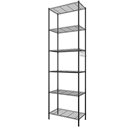 Himimi 6-Tier Wire Shelving Unit, Free Standing Shelf, Metal Storage Shelves, Heavy Duty Organizer Rack for Garage, Kitchen, Living Room, Bathroom, 21.26L x 11.42W x 62.99H, Black