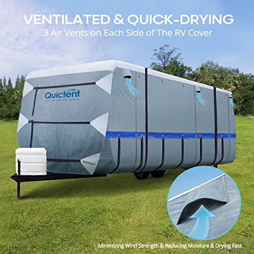 Quictent Upgraded Travel Trailer RV Cover, Extra-Thick 6-ply Camper Cover, Fits 27-30Ft Motorhome -Breathable Watertight Quick-Drying Rip-Stop Anti-UV with 2 Windproof Straps, 4 Tire Covers