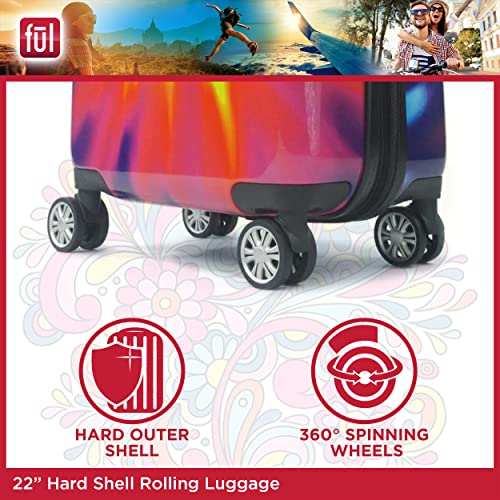 FUL Tie-Dye Swirl Carry-On Rolling Suitcase, Hardside Travel Luggage with Spinner Wheels, 22 Inches, Rainbow