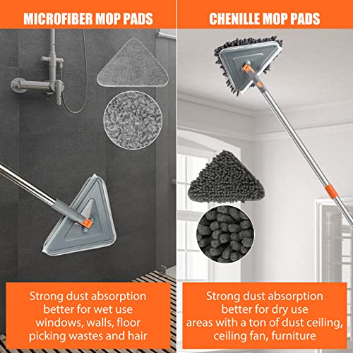 85 Inch Wall Mop Wall Cleaner with Long Handle , 360° Rotating Microfiber Dust Mop, Skirting Cleaning Tool Ceiling Gasket Window Cleaning Kit with 39" to 85" Extension Pole and 6 Replacement Pads
