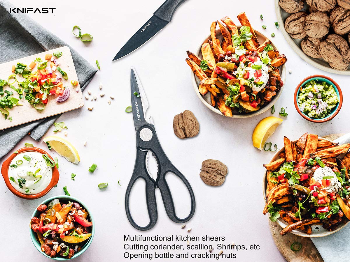 KNIFAST Knife Set Stainless Steel 18 Pieces with Block Dishwasher Safe, Kitchen Knives Set Chef Knife Set with Knife Sharpener, 6 Steak Knives with Peeler Scissors Cheese Pizza Knife and Acrylic Stand