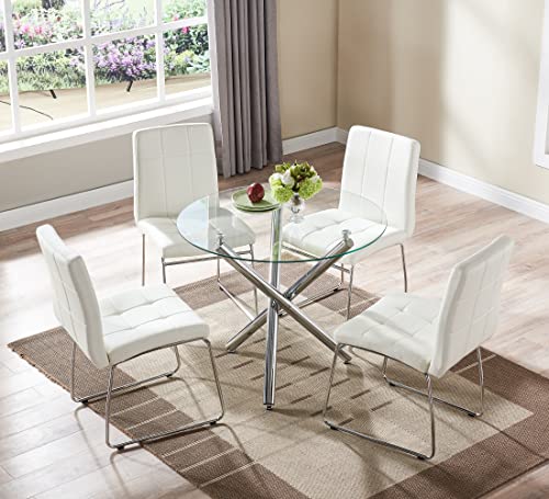 Round Glass Dining Table for 2 to 4 Person - 35.4" Inch Kitchen Dining Room Table with Tempered Glass Top, Sturdy Chrome Legs, Modern Circle Leisure Table for Dinner Apartment Small Spaces