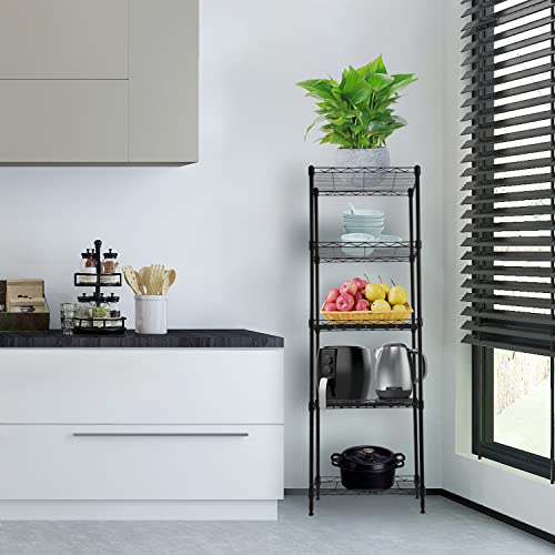 GIOTORENT 5-Wire Shelving Storage Garage Organizer, Adjustable Metal Shelf Wire Shelving Rack for Laundry Bathroom Kitchen Pantry Closet, Matt Black