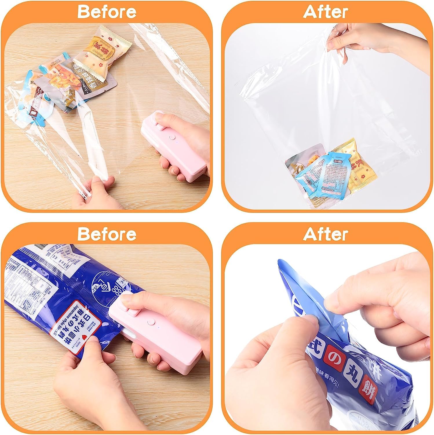 3 in 1 Mini Bag Sealer,Rechargeable Handheld Plastic Bag Resealer,with Cutter 3 in 1 Heat Portable Vacuum Sealers Kitchen Gadget for Chip Bags, Plastic Bags, Snack Freshness Food Storage(USB Cable)