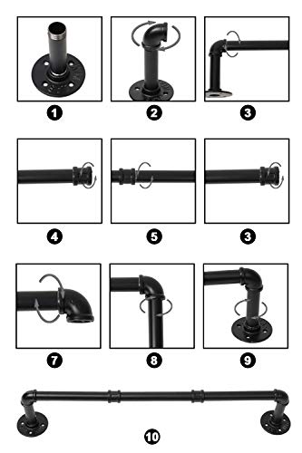Industrial Pipe Clothing Rack, Wall Ceiling Mounted Clothes Garment Rack 30'', Black Iron Pipe Clothes Hanging Bar, Heavy Duty Metal Hanging Rod for Retail Display Closet Storage and Laundry Organizing