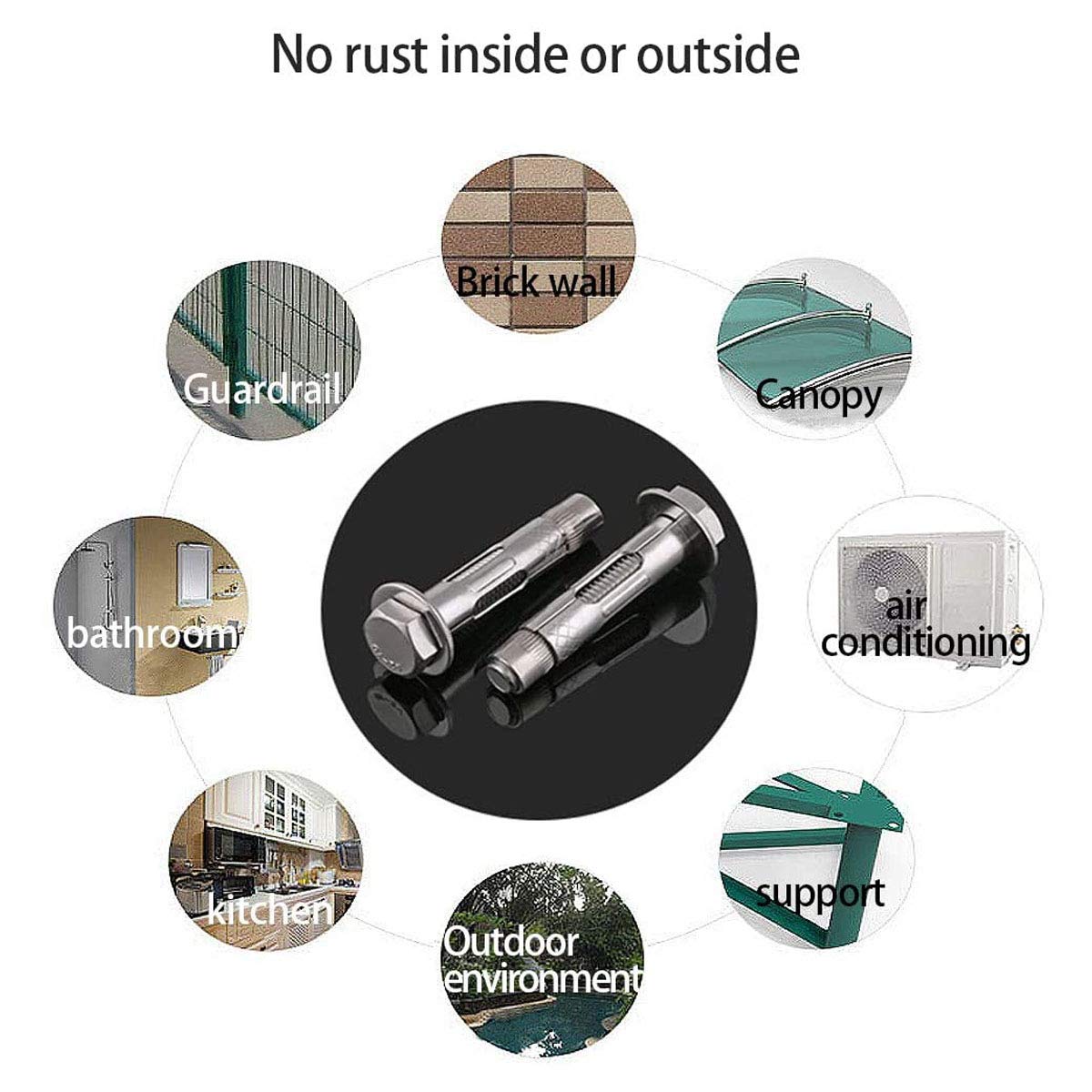 L-A Repair Part External Hex Expansion Bolt 304 Stainless Steel Expansion Bolts M8x80mm Silver (Pack of 3)