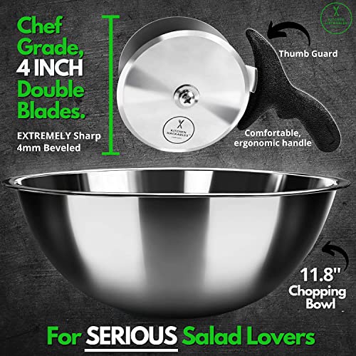 Salad Chopper Blade and Bowl β Stainless Steel Salad Cutter Bowl with Chef Grade Mezzaluna Salad Chopper β Ultra-Fast Salad Prep by Kitchen Hackables