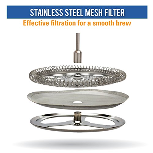 Brew Evolution 20 oz Stainless Steel French Press Coffee Maker | Double Walled Insulated Coffee & Tea Brewer Pot & Maker | Keeps Brewed Coffee or Tea Hot | 600 ml, Hawaiian Blue