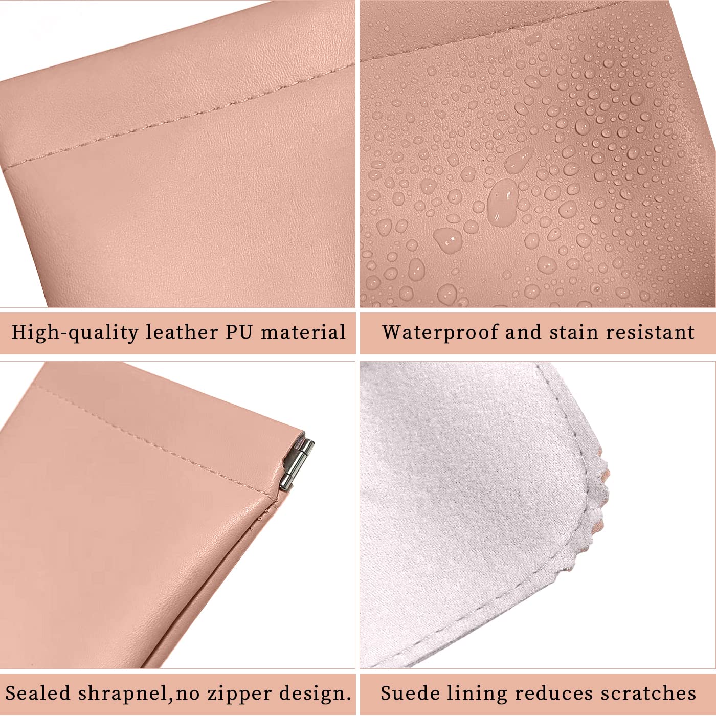 3Pcs Pouchic - Personalized Snap Closure Leather Organizer Pouch, Pocket Cosmetic Bag Squeeze Top, Self Closing Makeup Pouch, Waterproof Portable Small Bag, Women Mini Travel Bag