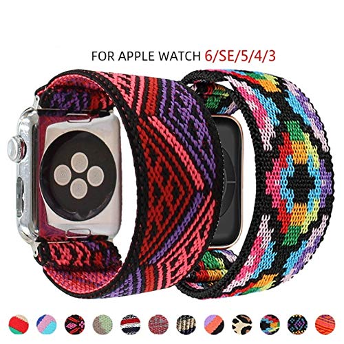 WSGGFA Bohemia Elastic Nylon Loop Band for Apple Watch 6SE Strap 38/40mm 42/44mm for Iwatch 5/4/3 2 Man Women Watch Band (Band Color : Boho Purple, Band Width : 42mm 44mm M L)