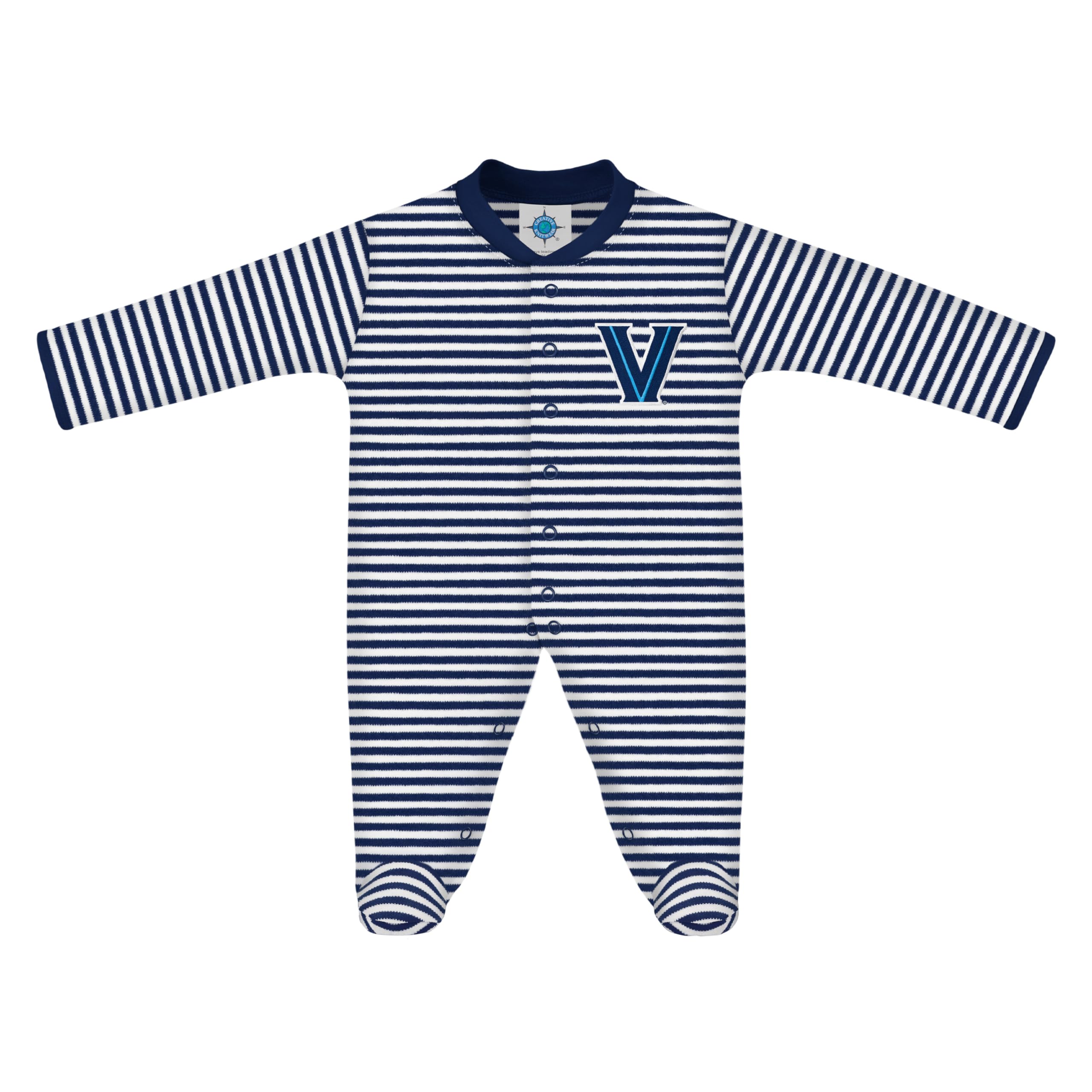 Creative Knitwear Villanova University Wildcats Striped Newborn Footed Baby Romper, Navy, 6-9 Months