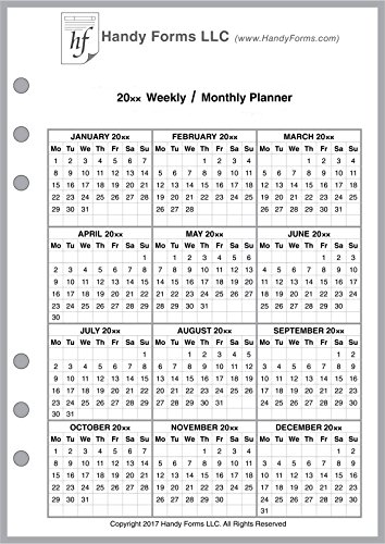 2023 Weekly & Monthly Planner for A5 Size notebooks by FiloFax, Kikki-K, and Others. 1 Page Per Week, 2 Pages Per Month, Week Starts on Monday. Style A, Without Lines.