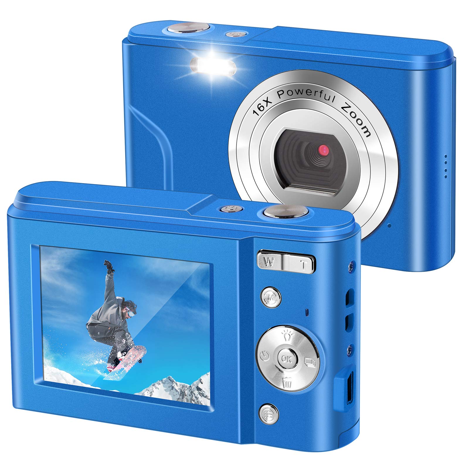 IEBRT Digital Camera,1080P Mini Vlogging Camera Video Camera LCD Screen 16X Digital Zoom 36MP Rechargeable Point and Shoot Camera for Compact Portable Kids Teens Gift (2.4 inch Blue)