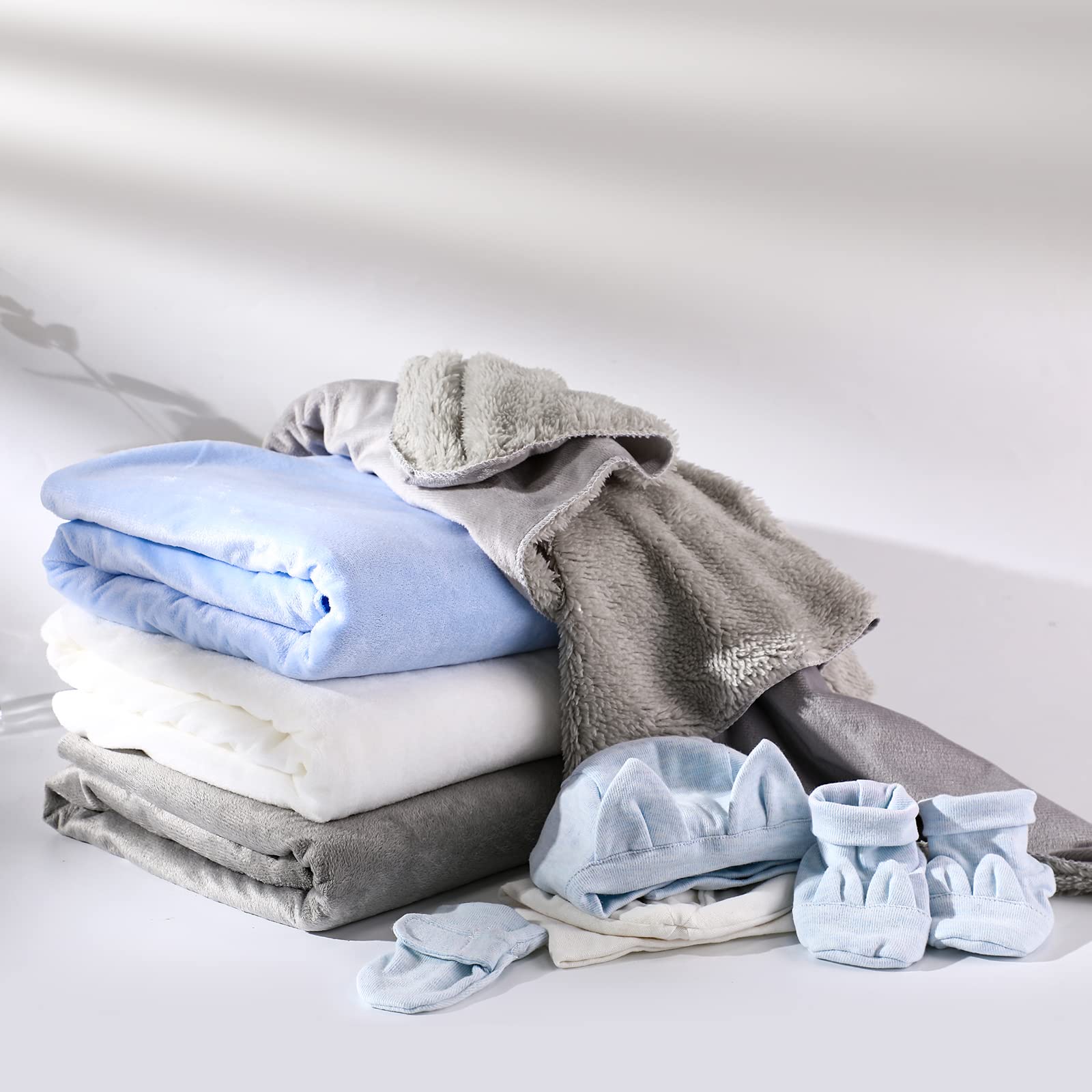 4 Pcs Baby Warm Swaddle Blankets, Thick Receiving Neutral Fluffy, Soft Thermal Blankets for Boy Girl Newborn Infant, Polyester, Solid Color