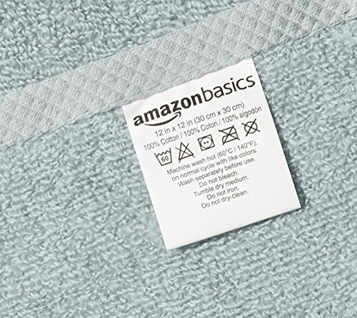 Amazon Basics Quick-Dry Washcloth - 100% Cotton, 12-Pack, Ice Blue