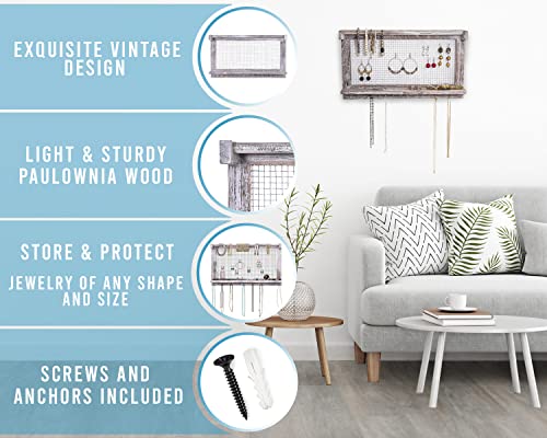 Comfify Rustic Jewelry Organizer β Wall Mounted Jewelry Holder w/Removable Bracelet Rod, Shelf & 16 Hooks β Perfect Earrings, Necklaces & Bracelets Holder β Rustic White