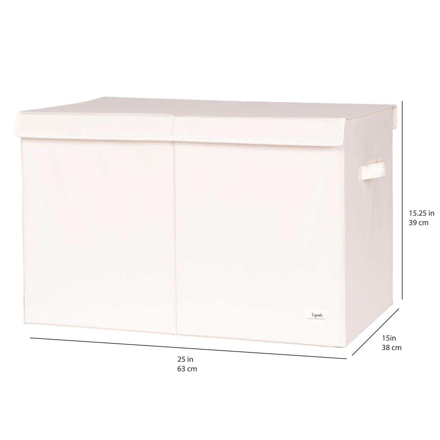 3 Sprouts Recycled Fabric Folding Chest Organizer in Cream - Collapsible Storage Basket Container with Lid & Handles