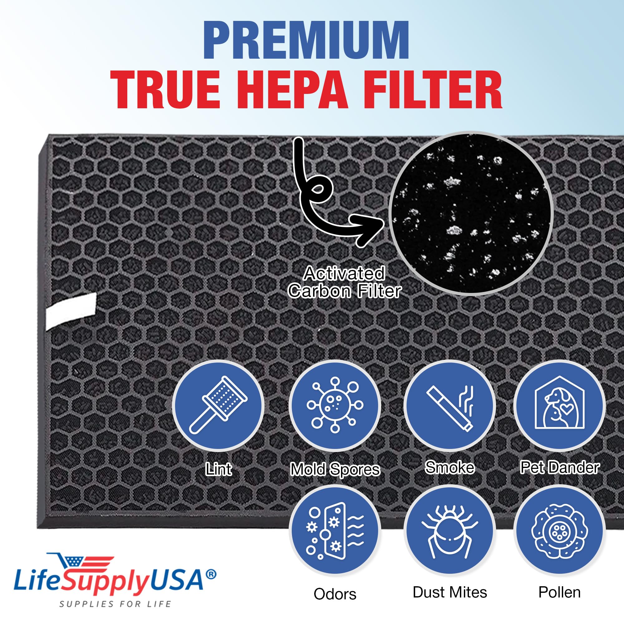 Activated Carbon Charcoal Filter Replacement Deodorizer Compatible with RabbitAir BioGS 2.0 Ultra Quiet SPA-550A and SPA-625A Air Cleaners by LifeSupplyUSA
