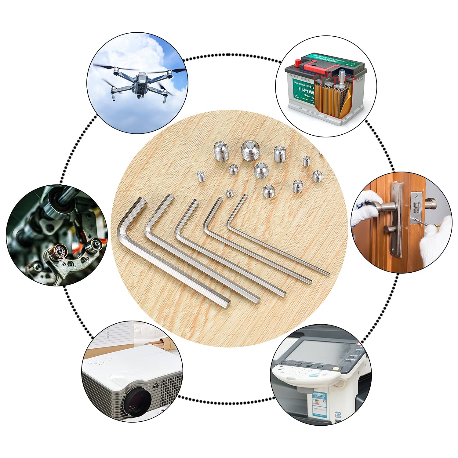 240 Pcs Allen Head Screws, M3/M4/M5/M6/M8 Hex Socket Head Screws, Grub Screw Set, Metric Stainless Steel Internal Hex Drive Cup-Point Screws Assortment Kit for Door Handles, Light Fixture Screws…