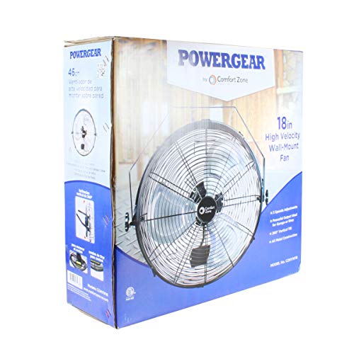 Comfort Zone CZHVW18 18β High-Velocity 3-Speed Industrial Wall Mount Fan, 360-Degree Angle Adjustment, All-Metal Construction, and Steel Mounting Bracket, Black