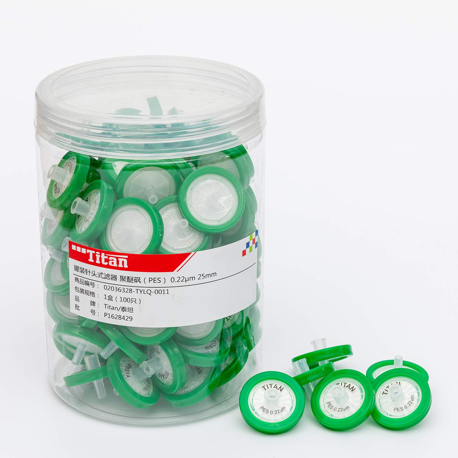 ADAMAS-BETA 100pcs Syringe Filters,Syringe Lab Filters, PES (Polyethersulfone) 25mm Diameter 0.22μm Pore Size,Non Sterile Filtration,Green