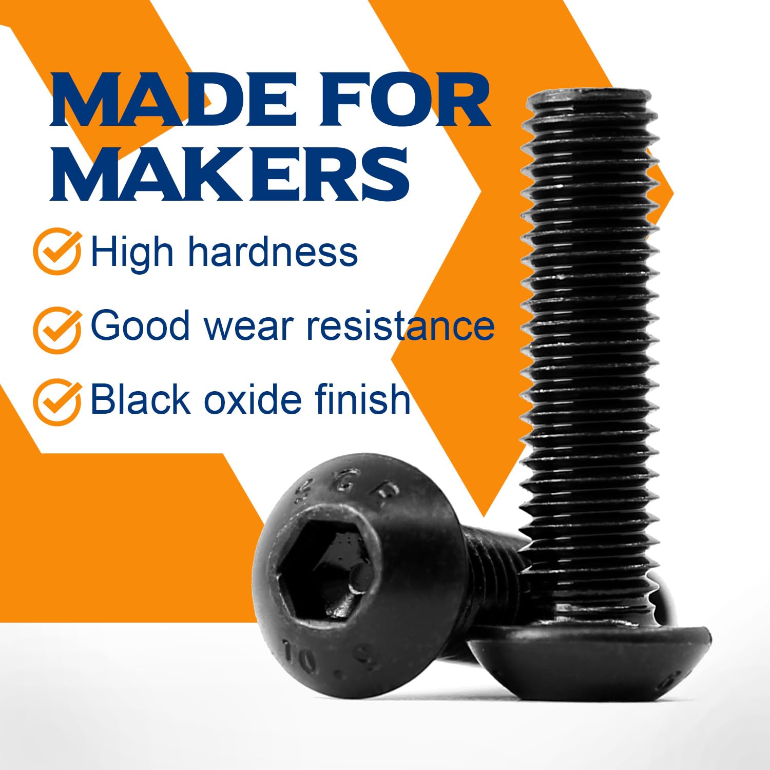 M6-1.0 x 20mm Button Head Socket Cap Screws, 10.9 Grade Alloy Steel, Allen Socket Drive, Black Oxide Finish, Machine Thread, 50 PCS