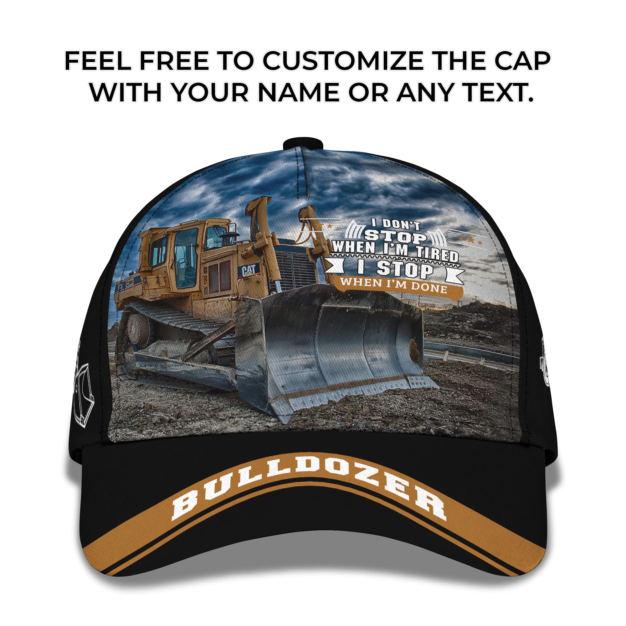 3D Printing Personalized Caterpillar Bulldozer Snapback Cap Dozer Headwear for Men Multicolor