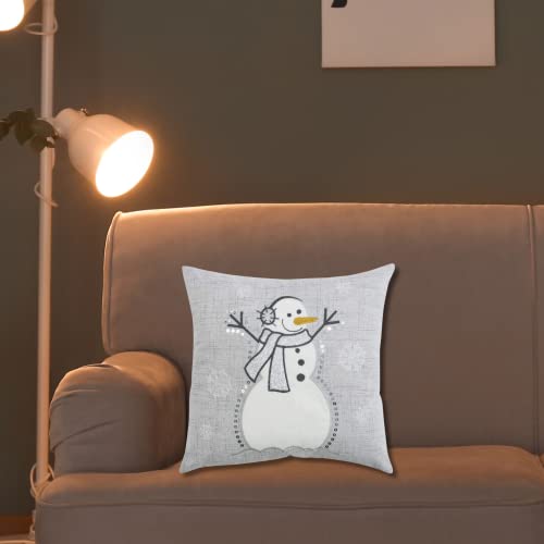 Comfy Hour Snowman Wearing A Scarf and Earphone in Snowflake Throw Pillow, 14-inches(Length), Gray, Polyester, Winter Holiday Collection