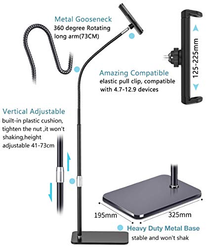 iHOMX Gooseneck Tablet Floor Stand, 360 Degree Rotating Long Arm & Vertical Adjustable Tablet Stand Holder for 4"-12.9" Device, Cell Phone,iPad,Nintendo,eBook Reader (Vertical-Black)