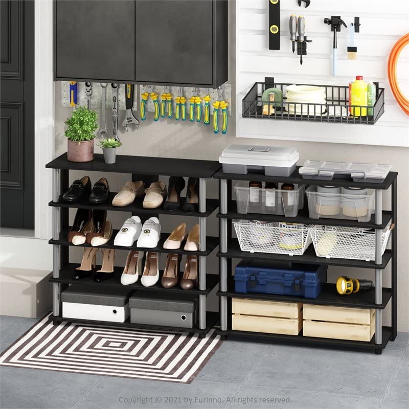 Furinno Turn-N-Tube 3-Tier Compact Multipurpose Shelf Display Rack with Classic Tube, Dark Cherry/Black