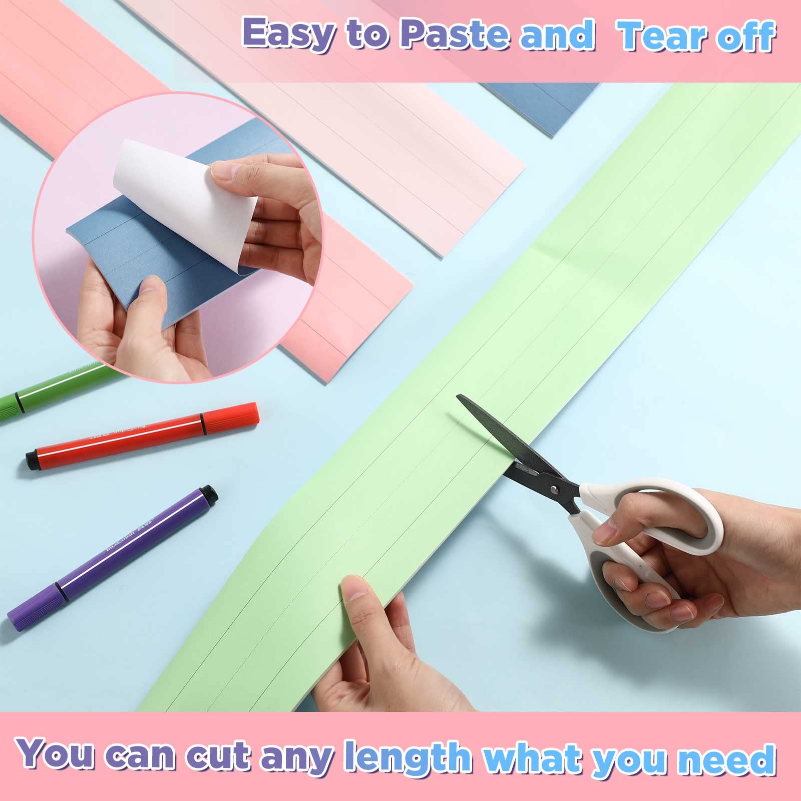 240 Sheets 3 x 24 Inches Sentence Strips Adhesive Colorful Ruled Word Strips Rainbow Sentence Learning Strips for Office School Classroom Teacher Student Supplies, 12 Colors, 12 Pads Totally