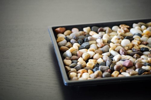 9GreenBox Bonsai Humidity Drip Tray - Decorative Catcher Plate for Drainage and Moisture - Black Polished Plastic Container with Natural Pebbles - Large Space Good for 2 Potted Miniature Trees - 7"x9"