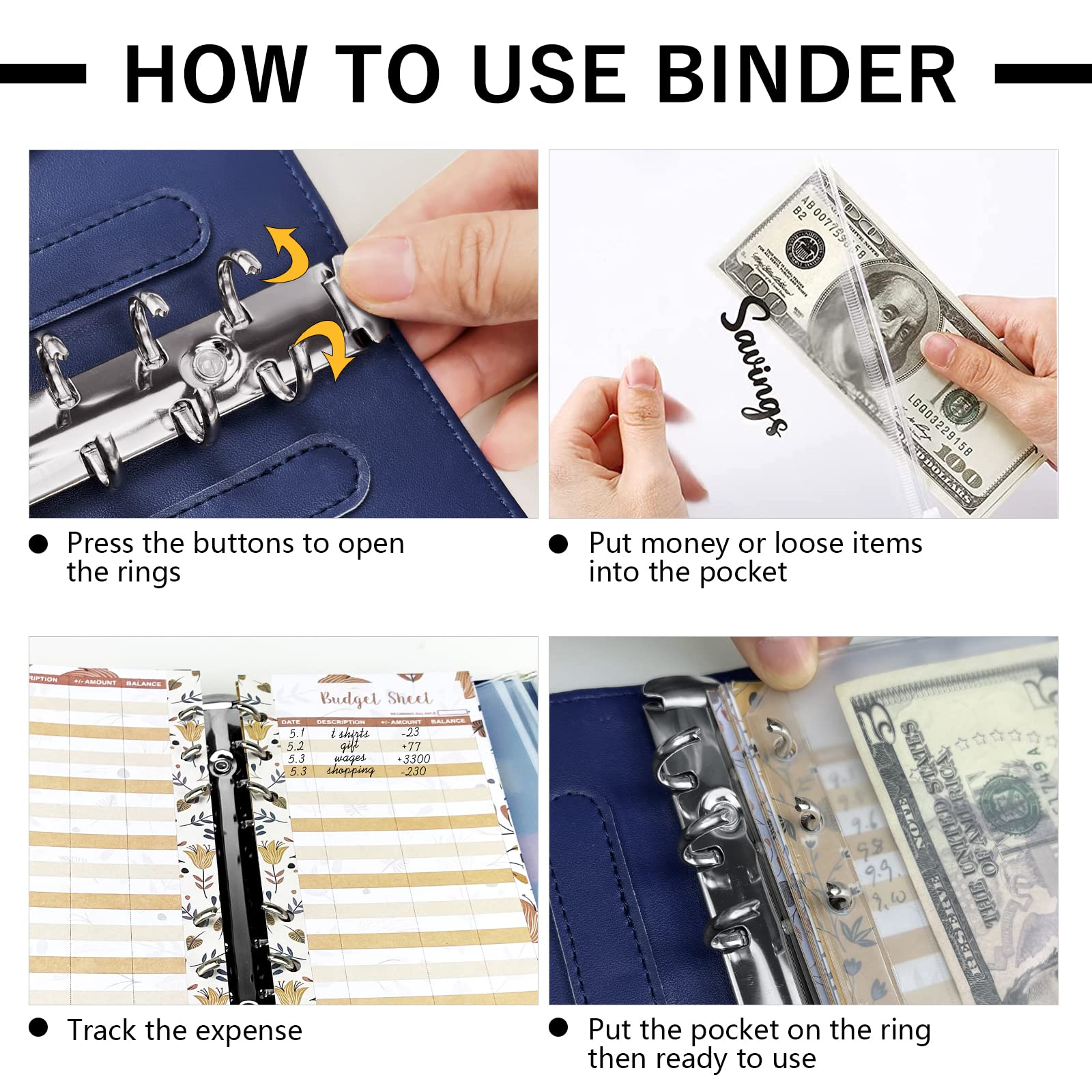 38 pcs Budget Binder - A6 Budget Binder with Cash Zipper Envelopes for Money Budgeting Organizer, Saving Money Organizer, Cash Stuffing Envelopes Binder