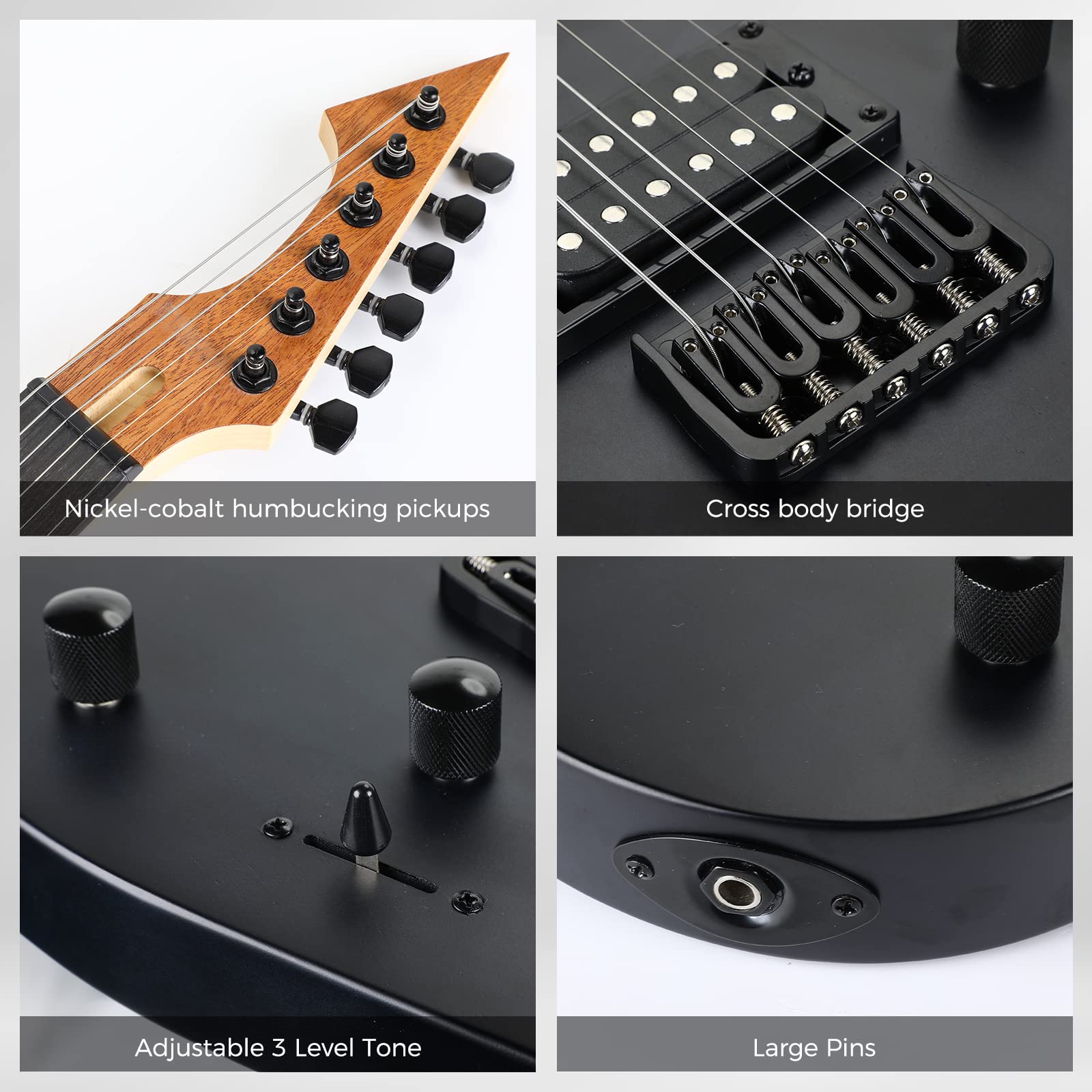 39 Inch Full Size Electric Guitar, Asmuse Solid Body Dinky Electric Guitar, HH Pickups 6 Strings Electric Guitar for Beginner Starter Black