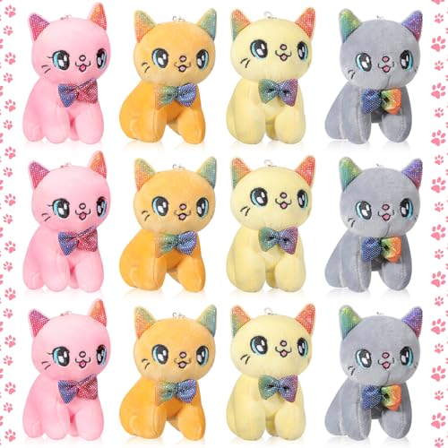 Chalyna 12 Pcs Cute Stuffed Animal Toy 4 Inch Mini Plush Mermaid Tiger Turtle Puppy Pig Alpaca Cat Ornaments Stuffed Doll Keychain Handbag Pendant for Birthday Party Favors DIY Home Decor(Cat Style)