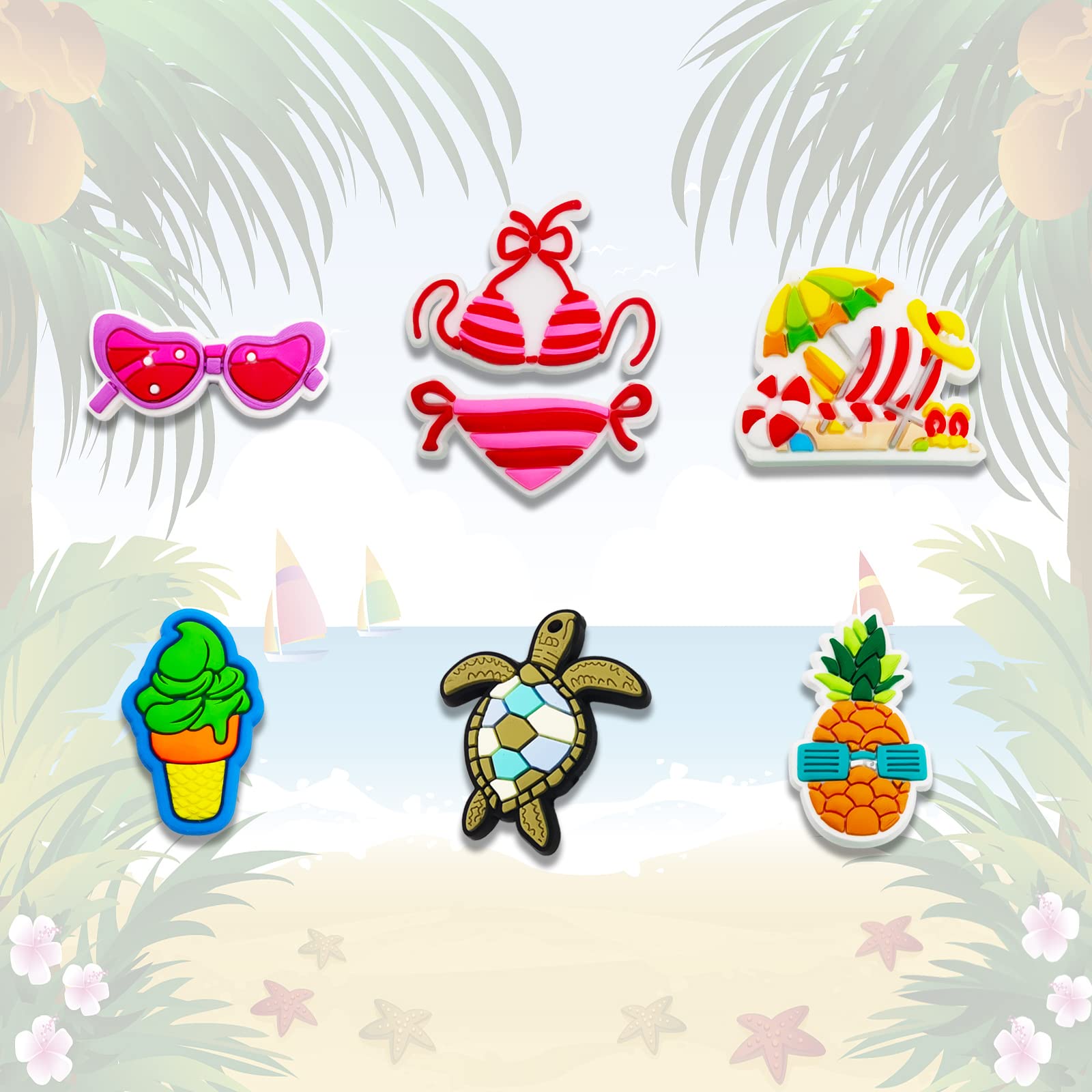 25PCS Hawaii Shoe Charms for Croc Bubble Slides Clogs Sandals, Summer Beach Shoe Accessories Decorations for Girls Women Teens Adults