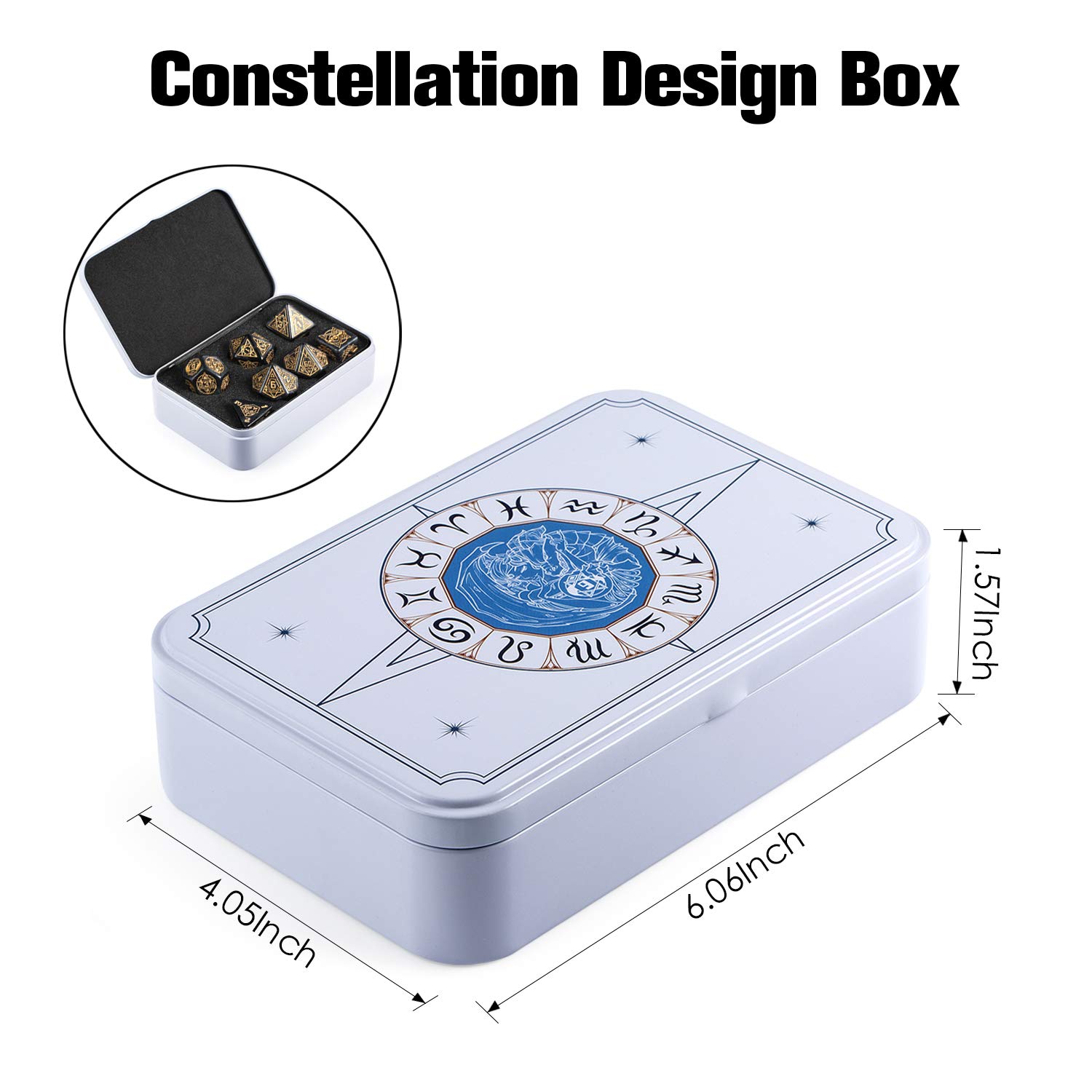 25mm Giant Polyhedral Dice Set D&D, DNDND Constellation Patterns DND Dice with Metal Tin for Role Playing Game Dungeons and Dragons (Black with Gold Number)
