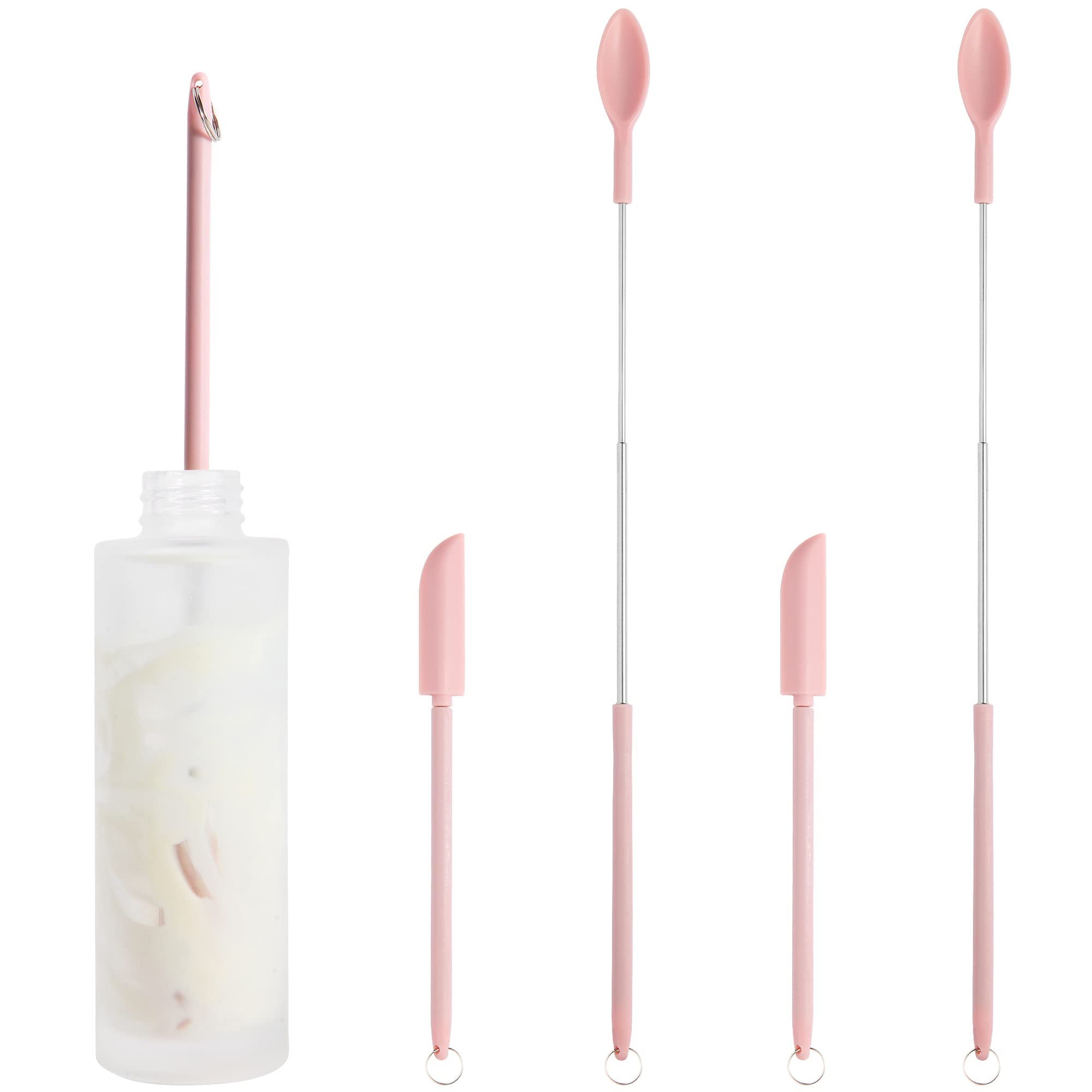 4 Pcs Makeup Spatula Tool Cosmetic Spatula Foundation Spatula Beauty Spatula Skincare Spatula Lotion Spatula Makeup Scoop Spatula Mini Spatula for Cosmetics Beauty Tools Mini Cosmetic Spatula Pink