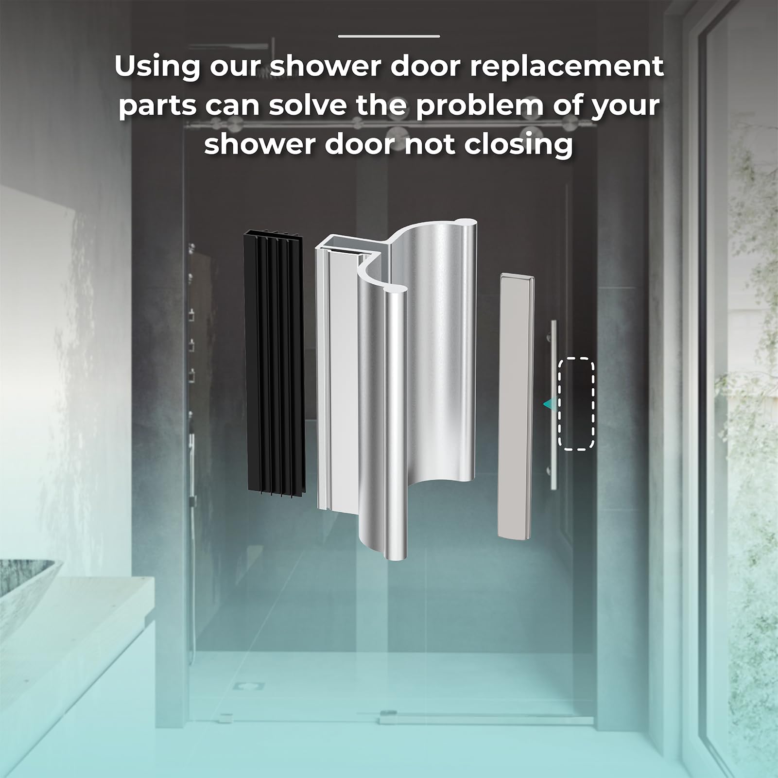 3-3/4" Bright Chrome Frameless Shower Door Handle with Metal Strike and 3" Magnet,Shower Door Magnetic Latch Kit Fits Glass Door Thickness 1/8", 5/32", 3/16" and 1/4",Shower Door Replacement Parts