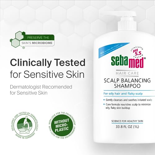 SEBAMED Scalp Balancing Shampoo - Gentle Anti Dandruff Shampoo Formula for Oily Hair and Flaky Scalp 33.8 Fluid Ounces (1 Liter with Pump) Pack of 2