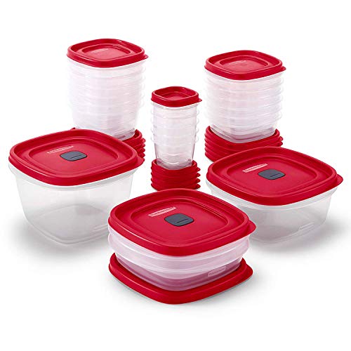 Rubbermaid Premium Modular Food Lids | 2-Pack | 18-Cup Stacking, Space Saving Plastic Storage Containers & Lids Food Storage Containers, Set of 21 (42 Pieces Total), Racer Red