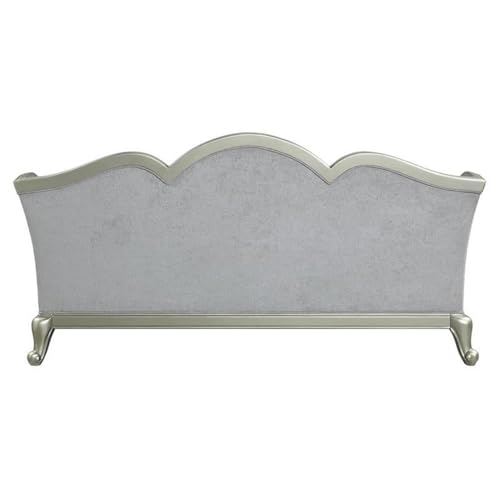 Acme Qunsia Sofa with 5 Pillows in Light Gray Fabric and Champagne