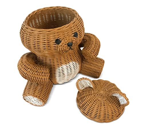 G6 COLLECTION Bear Rattan Storage Basket With Lid Decorative Bin Home Decor Hand Woven Shelf Organizer Cute Handmade Handcrafted Nursery Gift Decoration Animal Wicker Bear (Brown Bear)